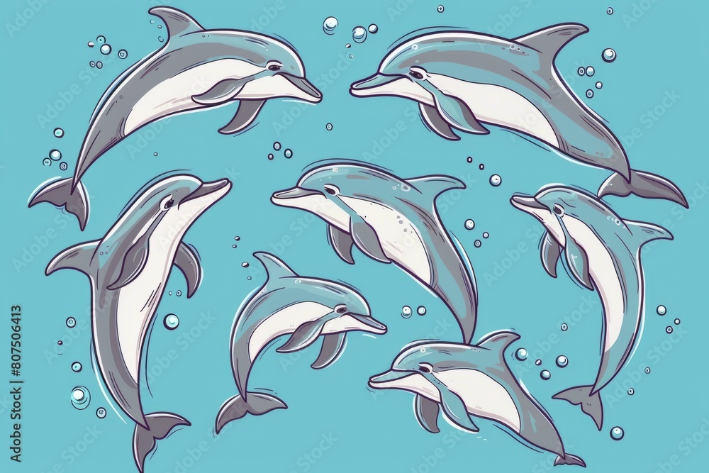 Cartoon cute doodles of a synchronized swimming routine performed by a ...