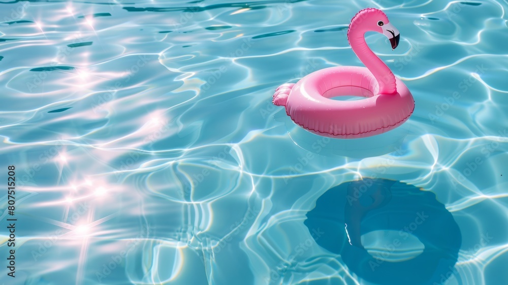 water level view of shadow on pool water surface with a inflatable pink ...