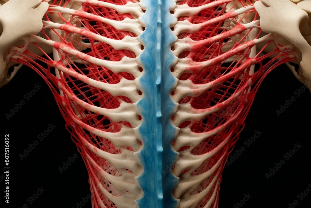 Detailed view of the human rib cage and vascular system Stock ...