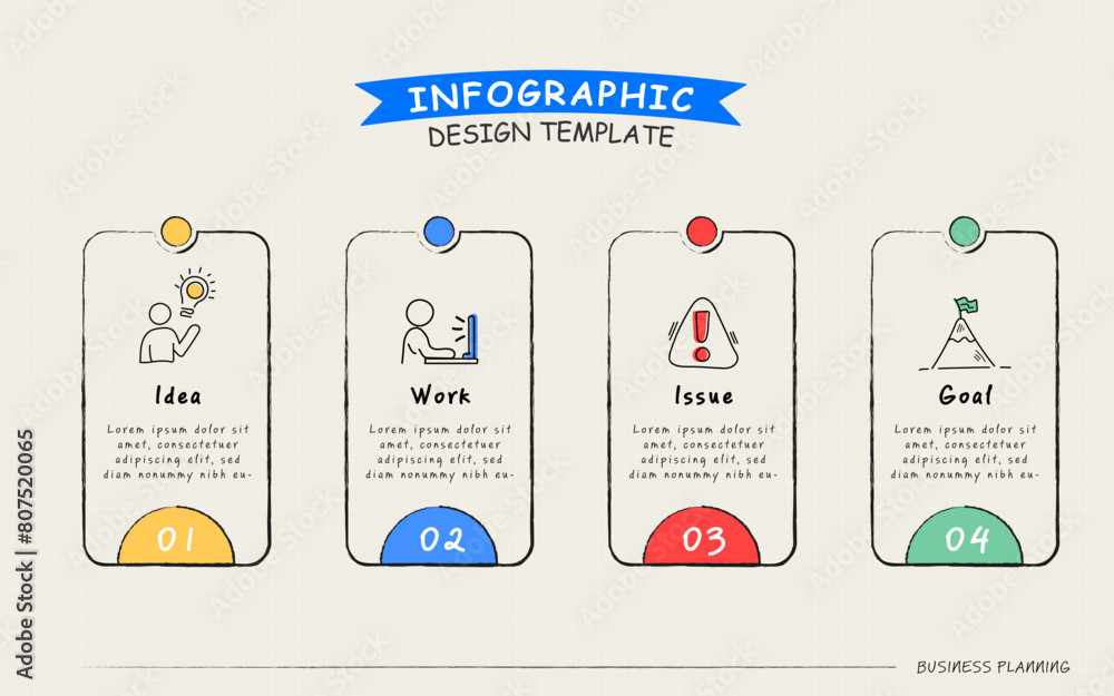 Infographic doodle design template. Hand drawn Timeline concept with 4 ...