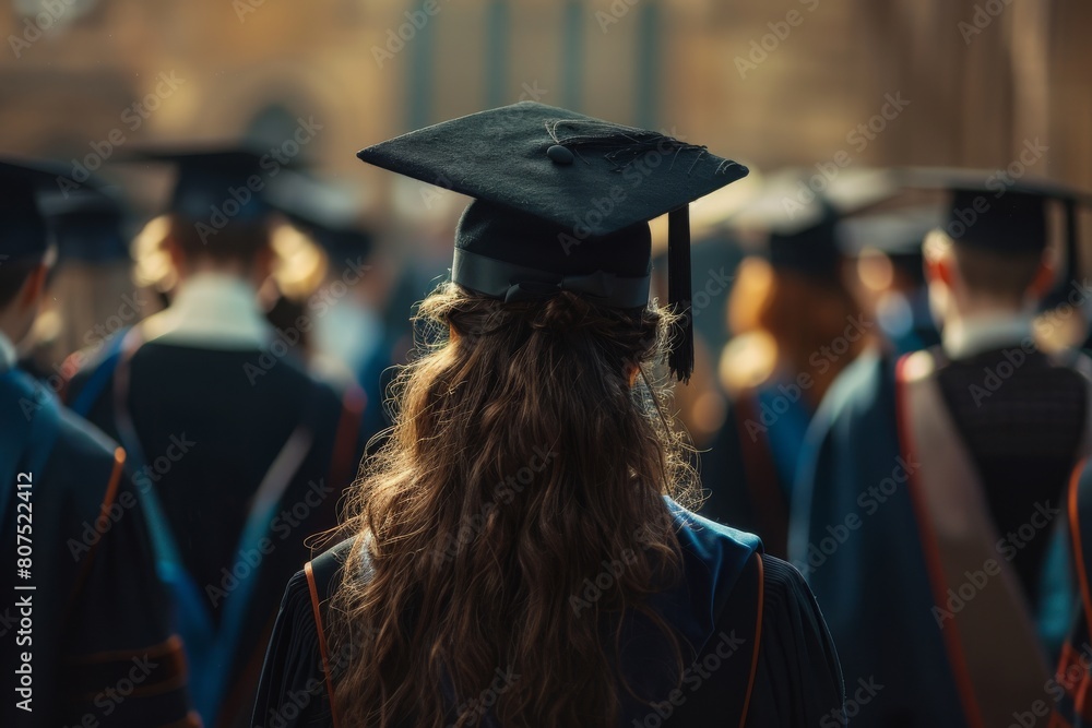 Capturing a solemn moment at a graduation ceremony, this photo features ...