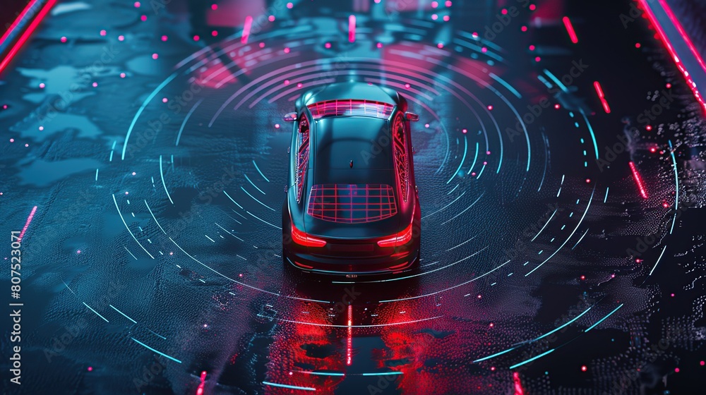 Autonomous smart car will scan the road for hazards. IOT concept in ...