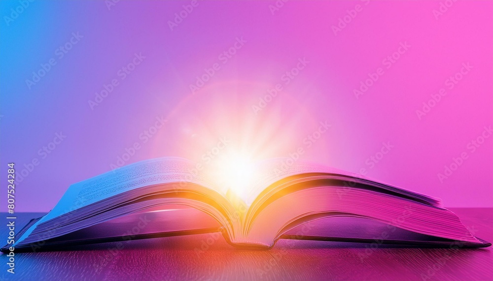 silhouette of a person in the sunset, open book with sun rays, book ...