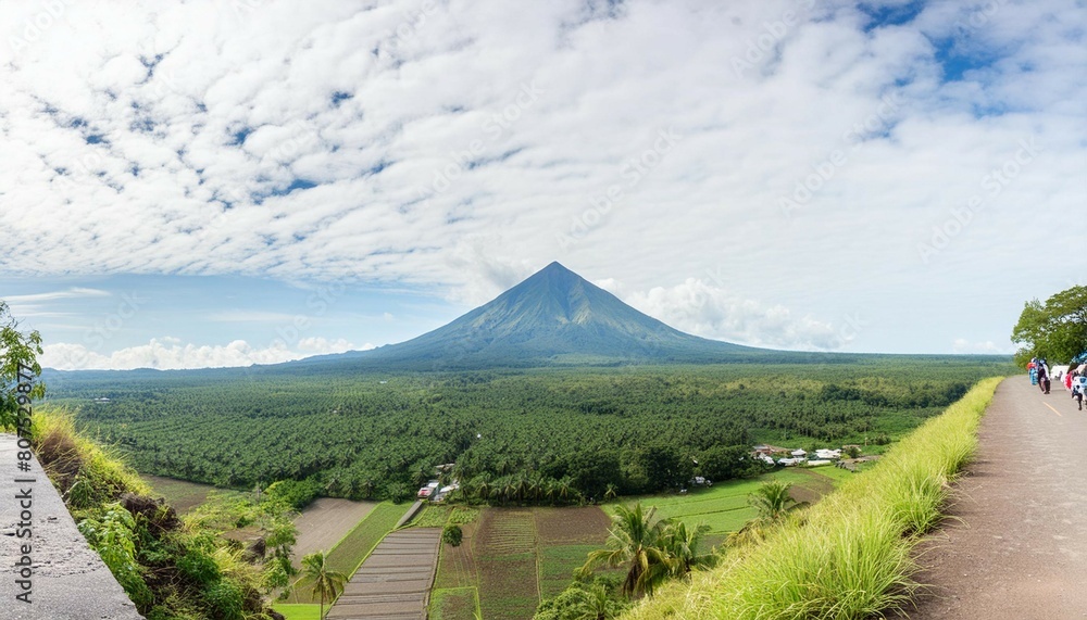 A panoramic view of the iconic Mayon Volcano, with its perfectly ...