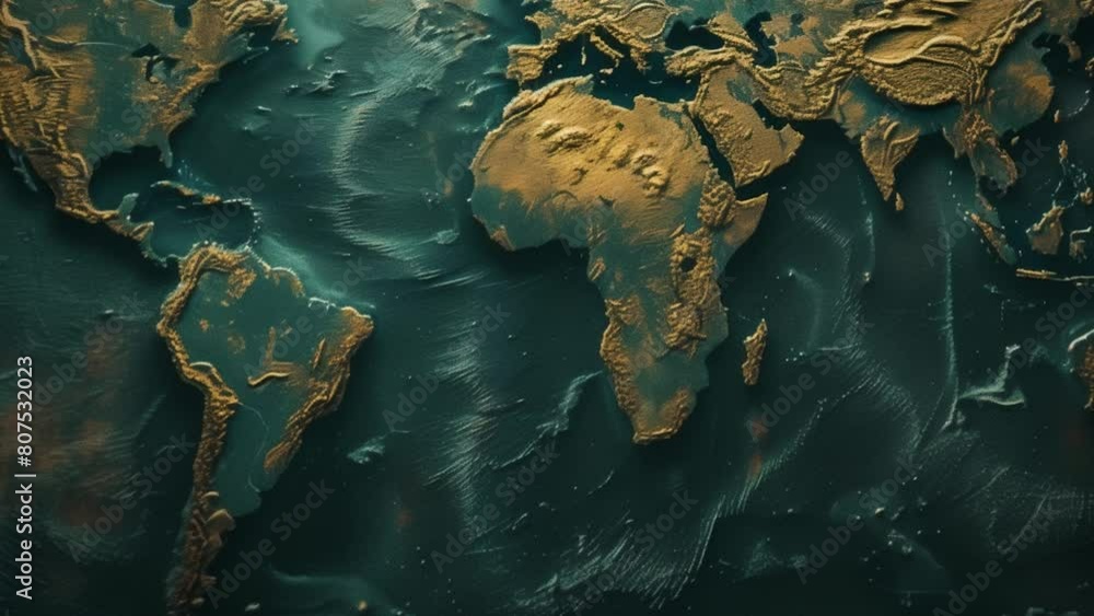 World map with relief, painted, featuring all continents, countries ...