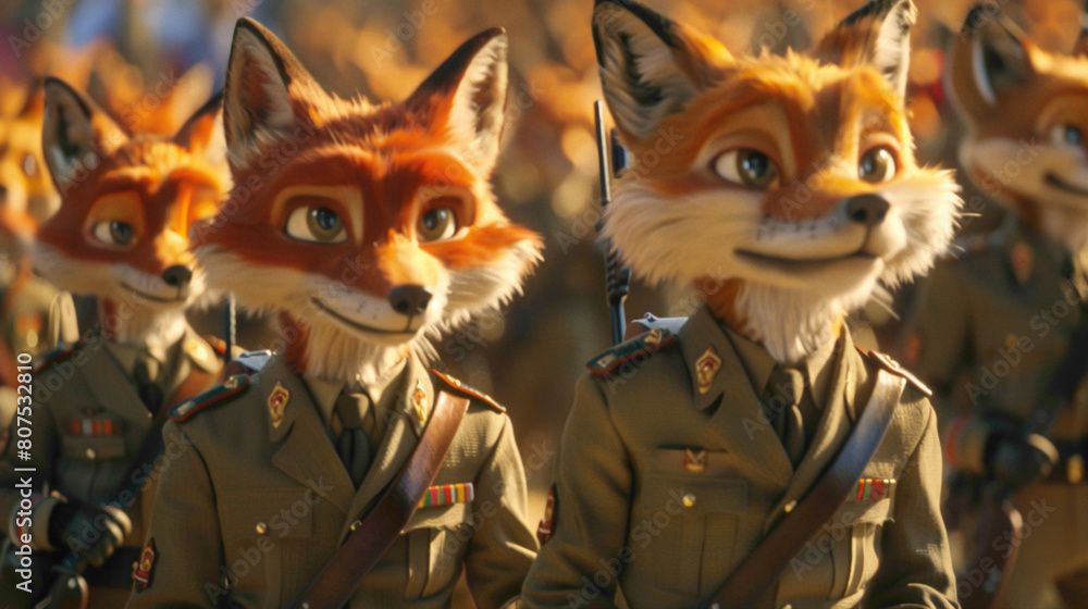Cute and clever Fox soldier Army in uniform and holding weapon. Stock ...