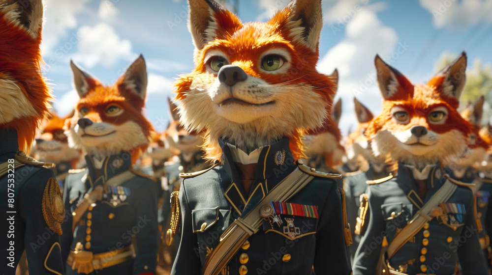 Cute and clever Fox soldier Army in uniform and holding weapon. Stock ...