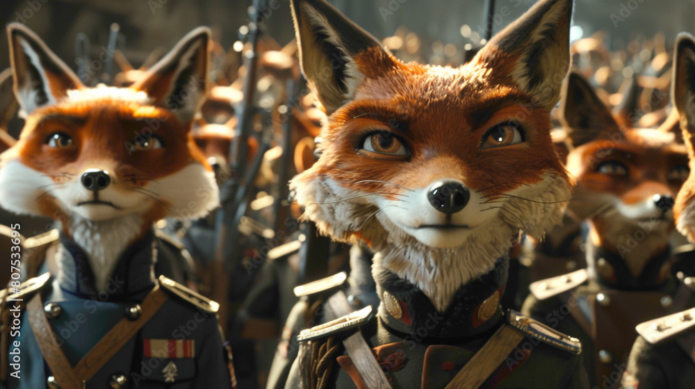 Cute and clever Fox soldier Army in uniform and holding weapon. Stock ...