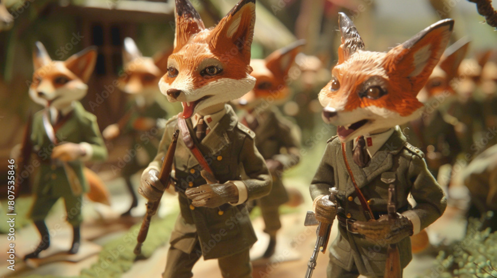 Cute and clever Fox soldier Army in uniform and holding weapon. Stock ...