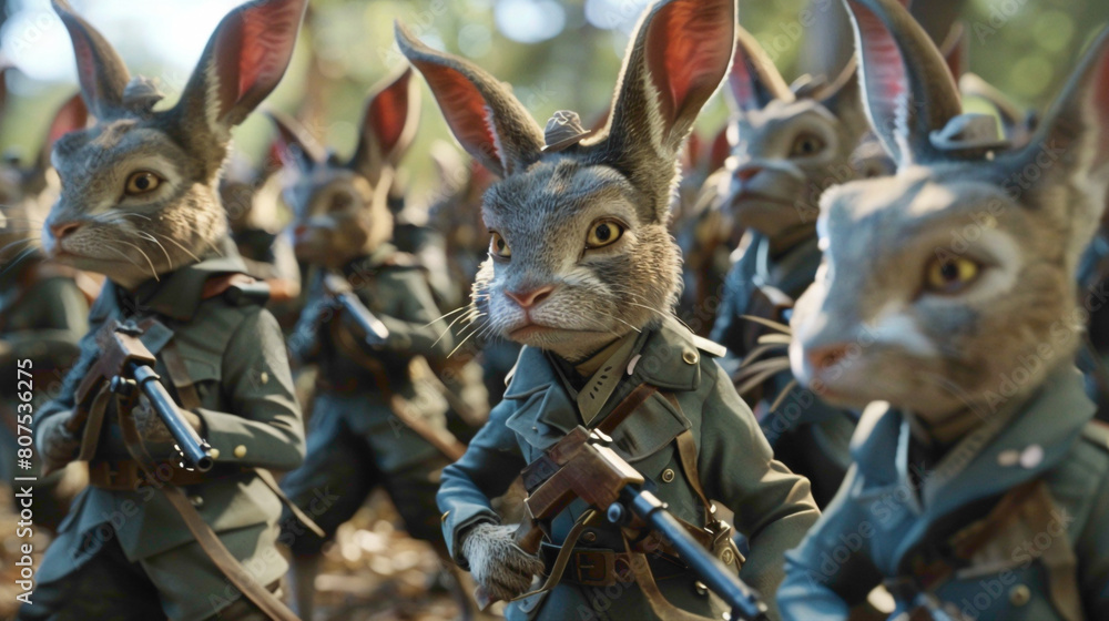 Cute Rabbit army parade scene wearing beautiful uniform and holding a ...