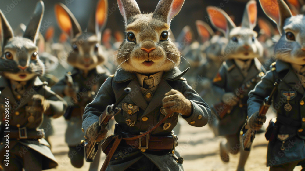 Cute Rabbit army parade scene wearing beautiful uniform and holding a ...