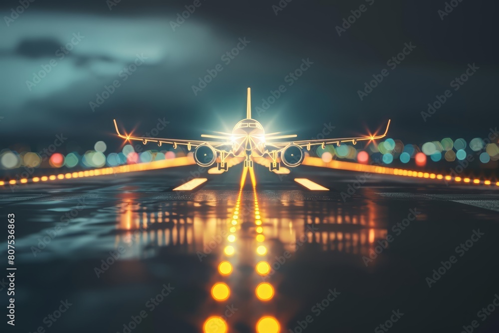 Glow HUD captures a shining airplane icon above a blurred airport ...