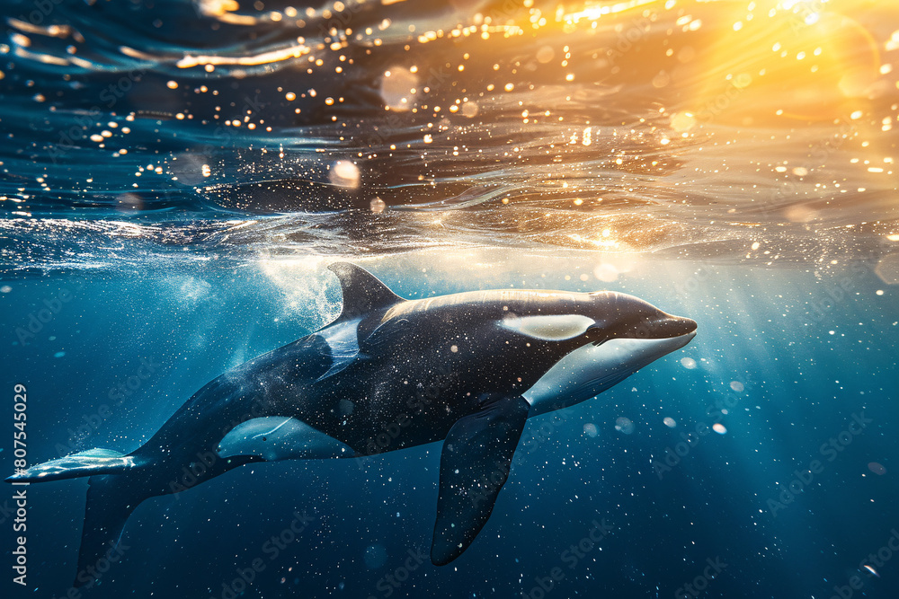 Orca in the Golden Hour: Majestic orca, also known as a killer whale ...