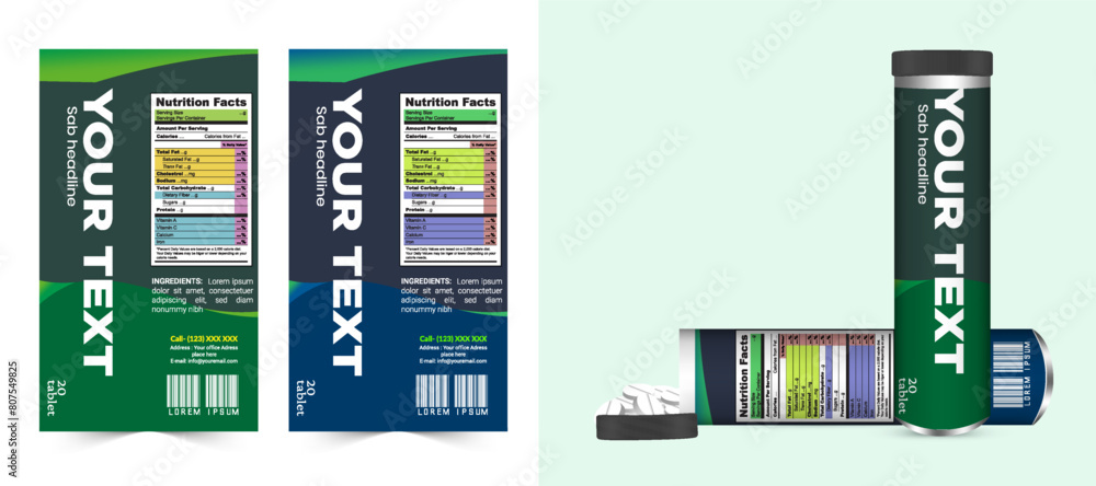 Multi vitamin label sticker design and natural calcium food supplement ...