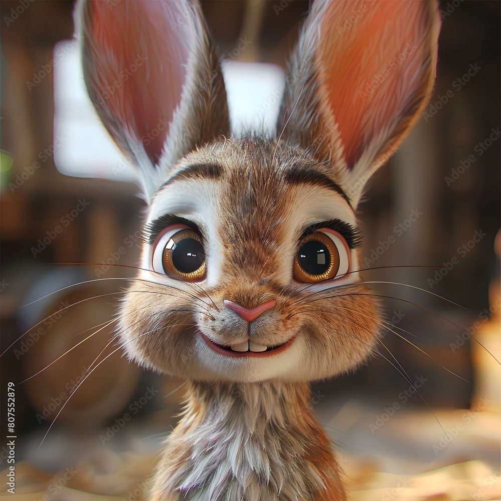 Charming 3D illustration of a rabbit avatar with expressive eyes and ...