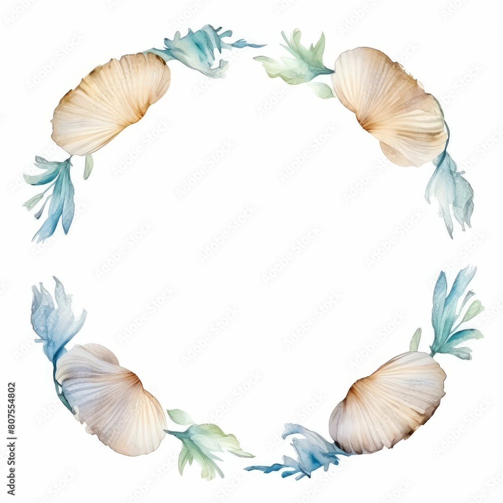 sea shell-themed frame or border for photos and text. watercolor ...