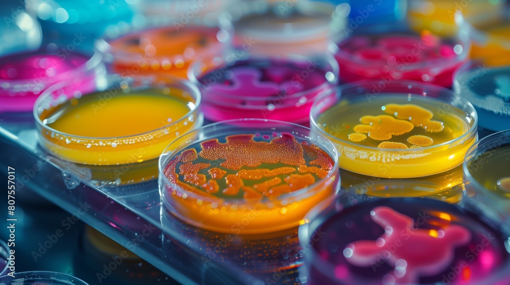 Bacterial Cultures Growing in Petri Dishes. Colorful bacterial cultures ...