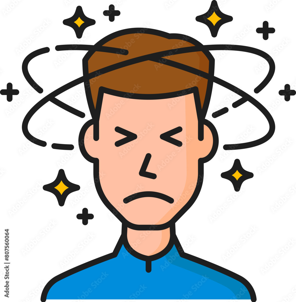 Dizziness hematology color line icon, anemia disease symptom. Isolated ...