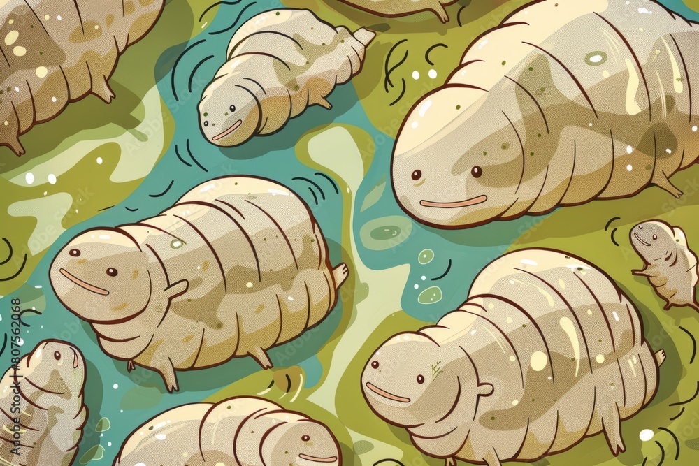 Cartoon cute doodles of microscopic tardigrades exploring their ...