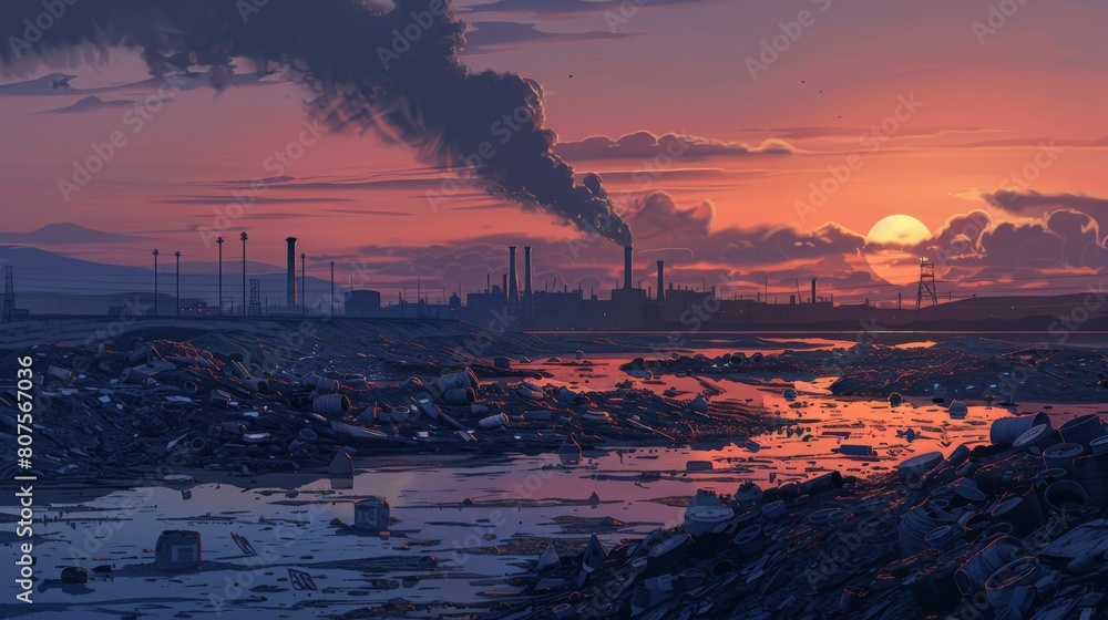 Chemical Dumping in a Remote Area: Illustrate a clandestine scene of ...