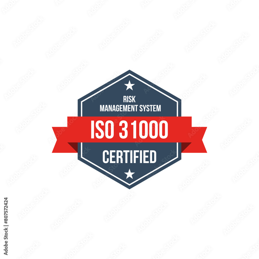 iso 31000 risk management system certified vector label, standard ...