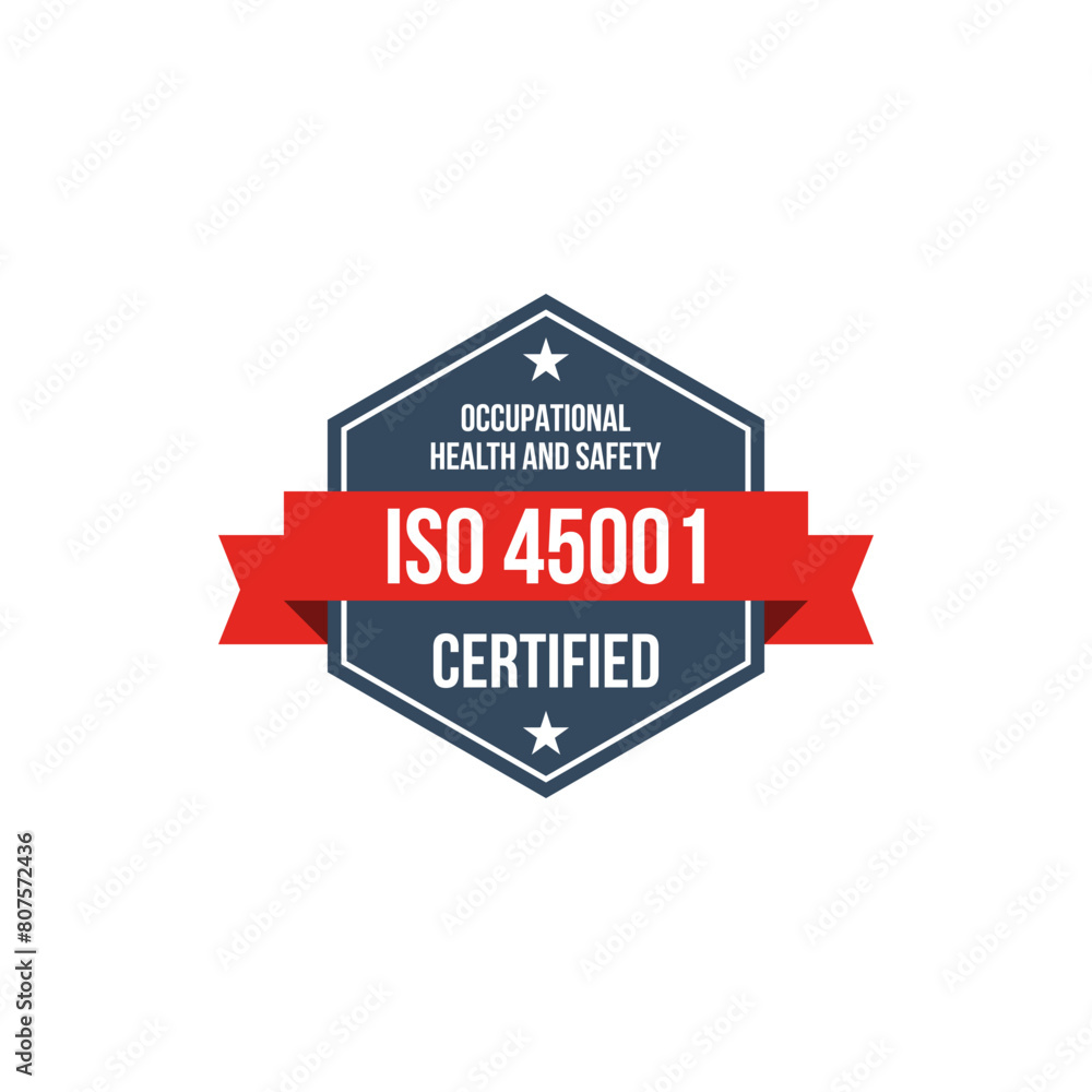 iso 45001 occupational health and safety management system certified vector label, standard ...