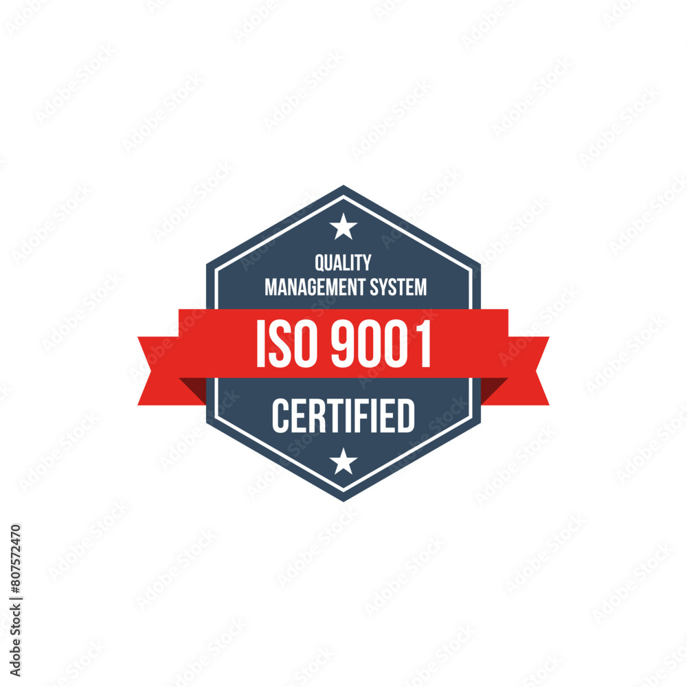 iso 9001 quality management system certified vector label, standard certificate badge, audit ...