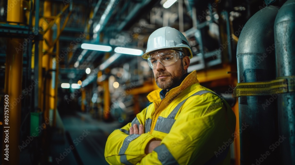 Depict an engineer overseeing the final inspections of a newly ...