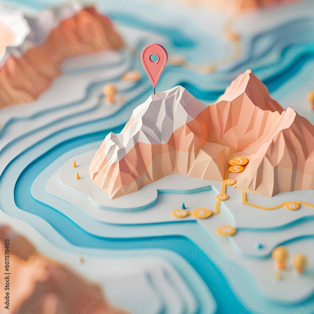 Detailed map with two vibrant pins marking starting and destination ...