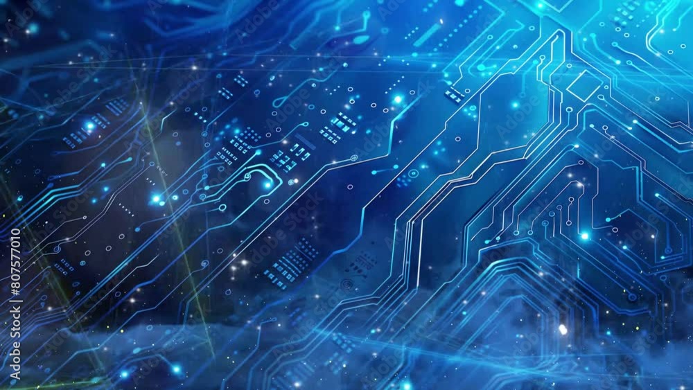digital technology illustration with blue circuit background. seamless ...