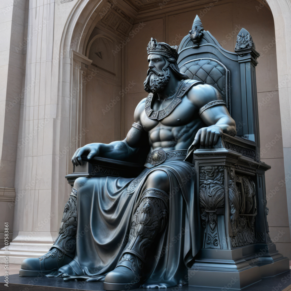 AI Generative image of stone statue of a dignified king sitting on a ...