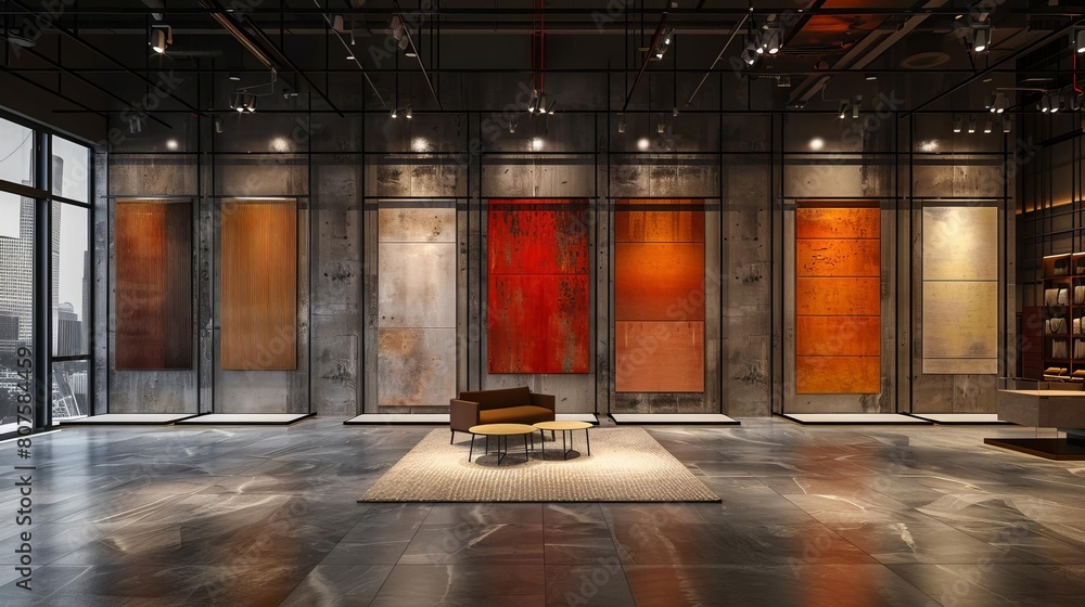 Retail display wall equipped with magnetic modular tiles in various ...