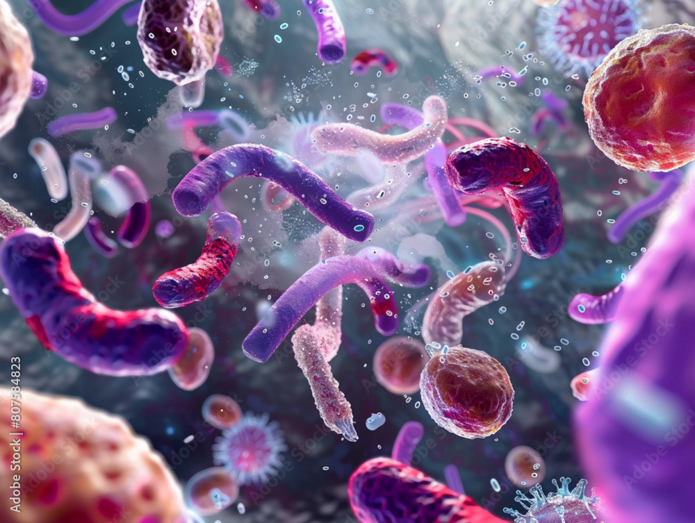 Bacteria, germs, that enter the human body, among the droplets inside ...