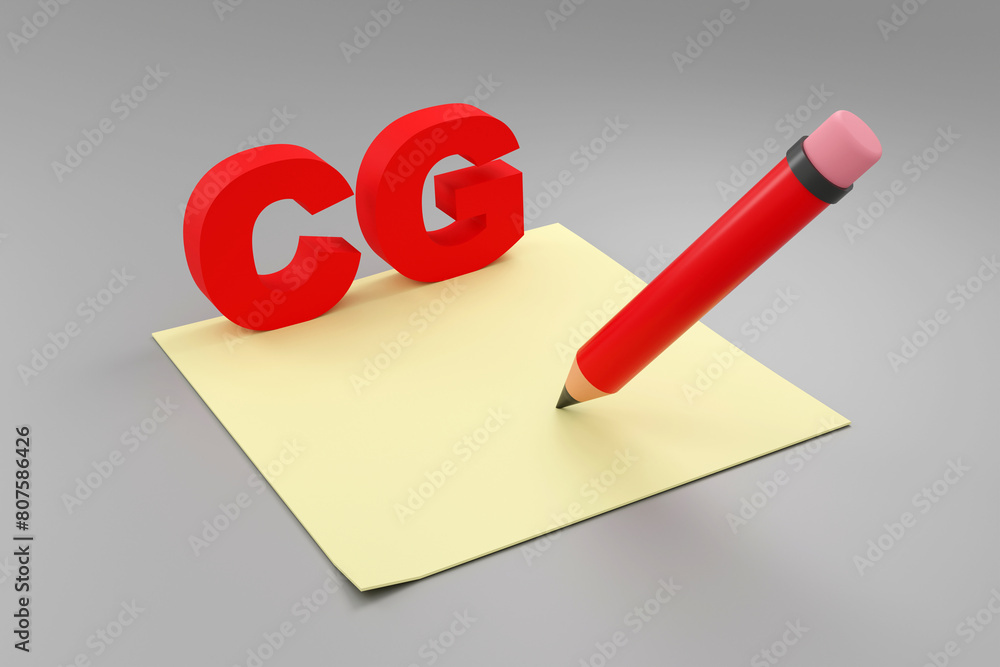 Vibrant 3D Illustration Featuring Bold CG Letters Beside yellow notepad ...