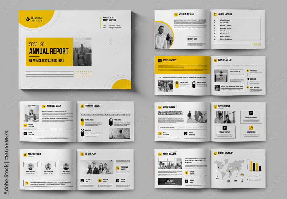 Landscape Annual Report Layout With Yellow Accents Stock Template ...