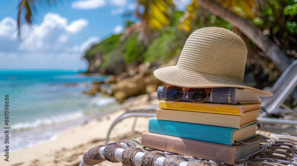 Summer Reading, A stack of travel and summer-themed books next to a ...