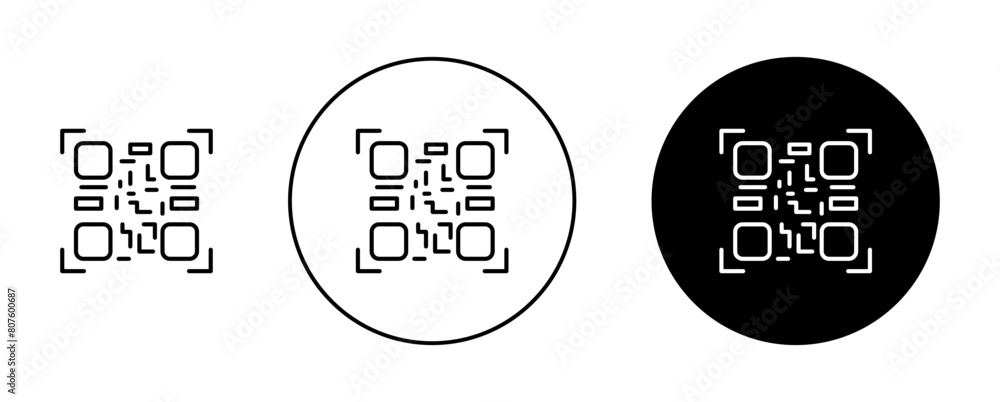 Qr code icon set. scan qrcode pictogram in black filled and outlined ...