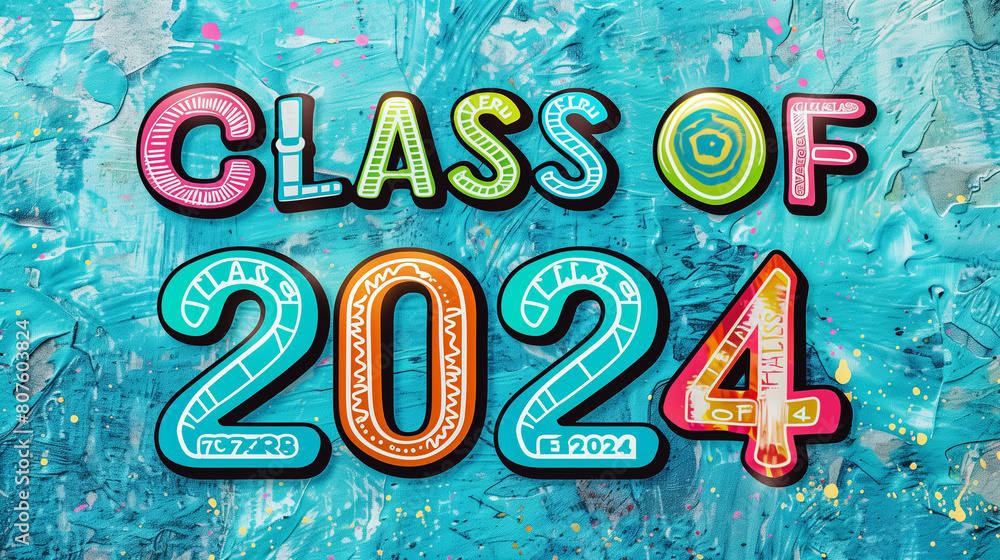 Class of 2024, sign under alumni photos, colorful graduation card ...