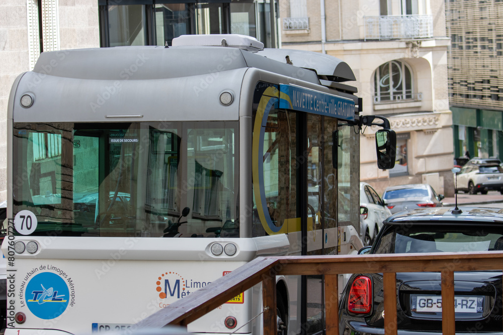 France, 30 March 2024: Limoges electric shuttle bus in urban setting ...
