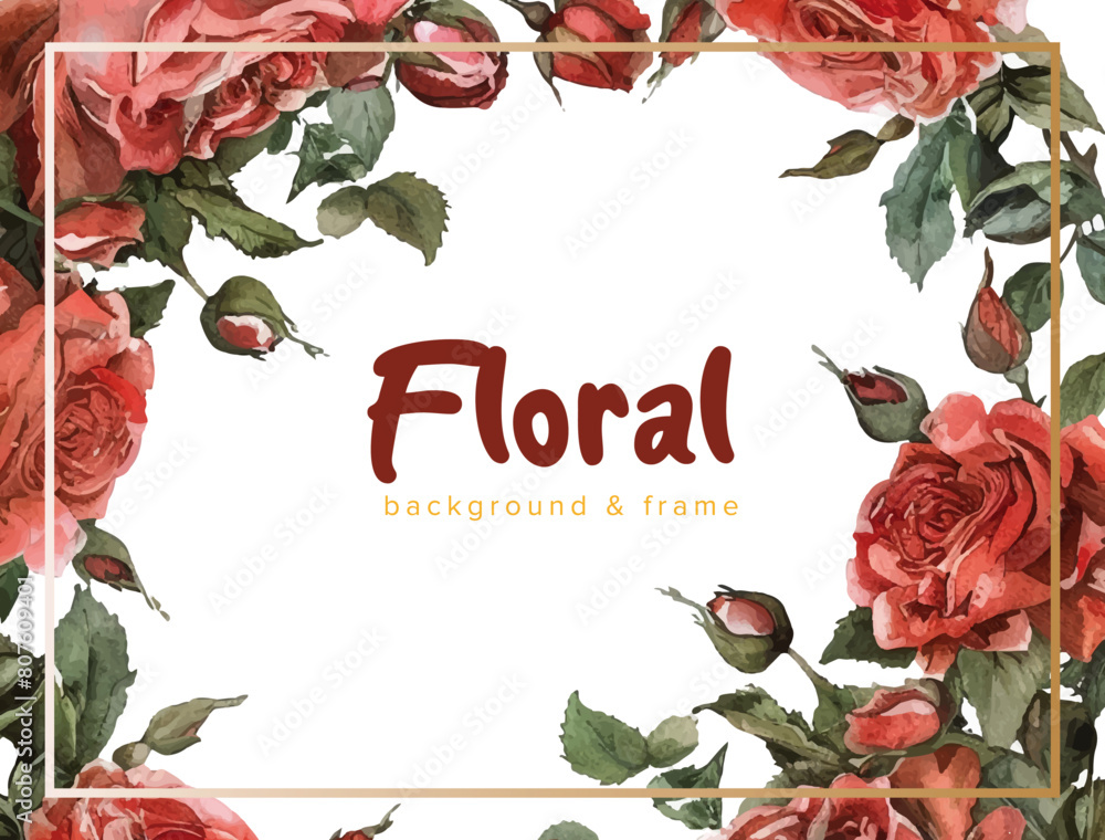 Rose floral border frame vector background Stock Vector | Adobe Stock