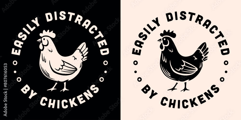Chicken lover club logo quotes round badge sticker easily distracted by ...