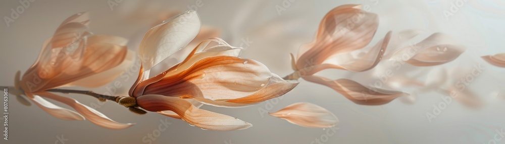 Abstract representation of magnolia petals segmented and floating ...