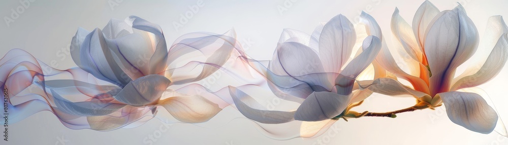 Abstract representation of magnolia petals segmented and floating ...