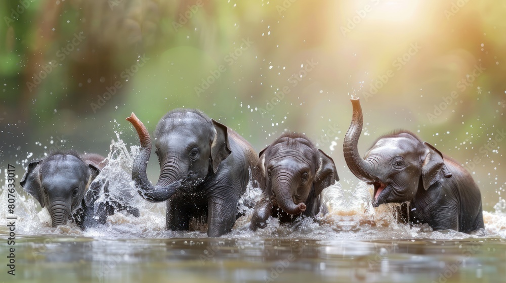 heartwarming scene of a group of baby elephants playing in the water ...