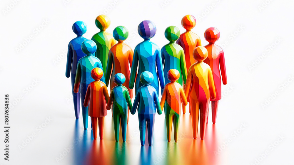 Colorful figures of people of all skin colors holding hands, inclusive ...