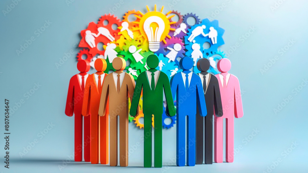 Colorful figures of people of all skin colors holding hands, inclusive ...