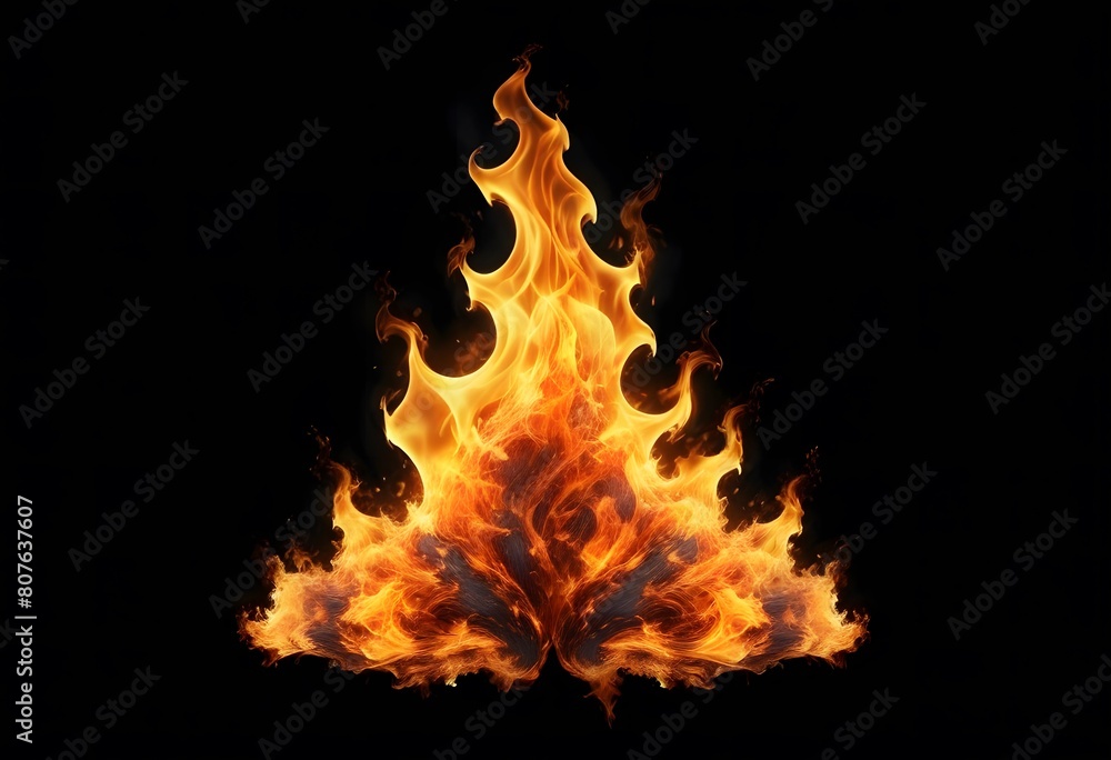 Realistic burning big fire flames with shiny bright elements. Isolated ...