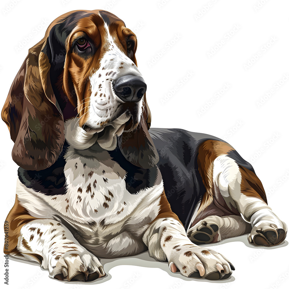 Clipart illustration of a basset hound dog breed on a white background ...