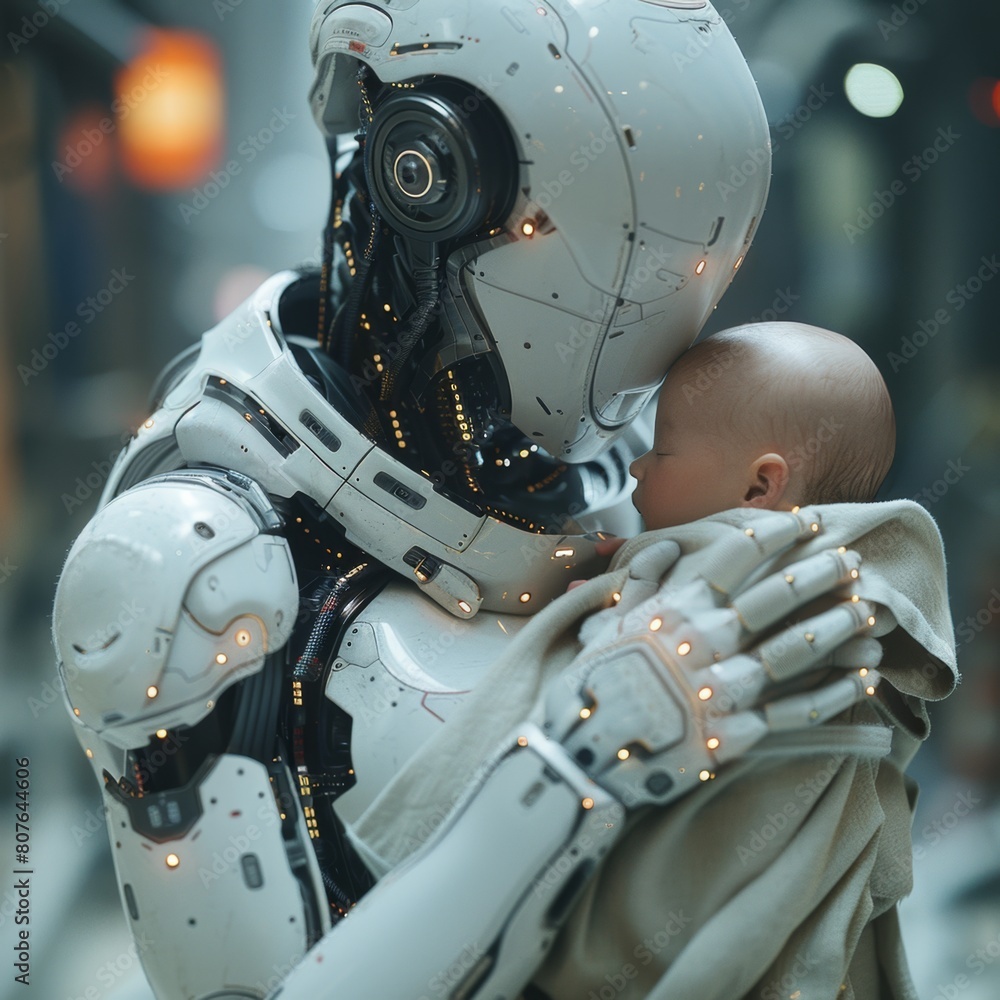 Futuristic Fusion: Robot Mother Embracing Child in Cyberpunk Style - 4K ...