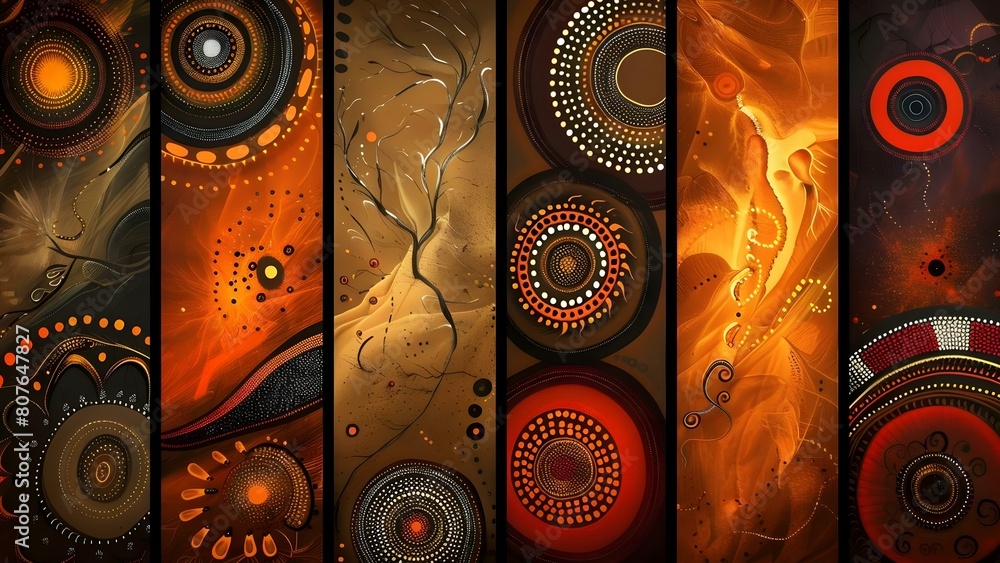 Australian Indigenous Aboriginal art on six vertical boards with ...